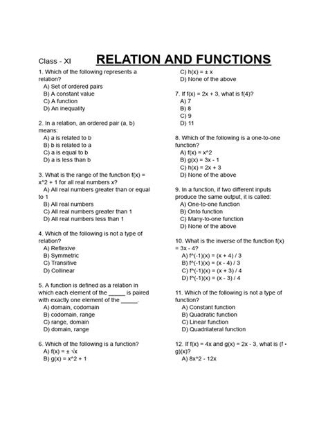 Relation And Functions Questions Pdf