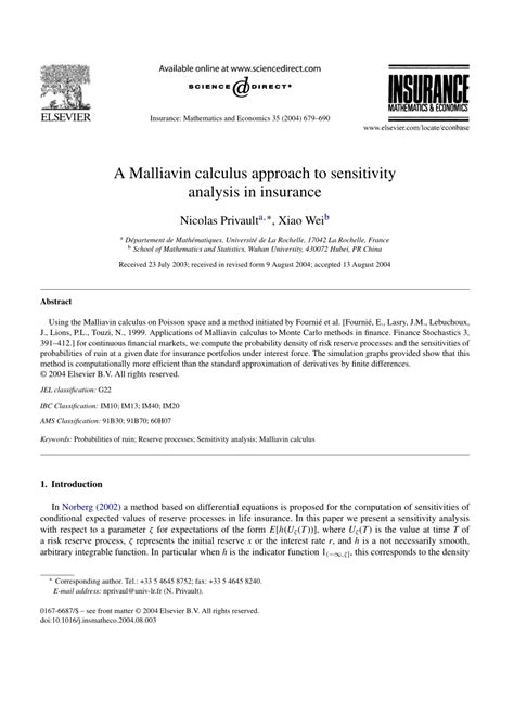 Pdf A Malliavin Calculus Approach To Sensitivity Analysis In Insurance