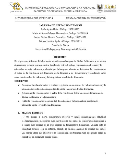 Lab 4 Lámpara De Stephan Boltzmann Pdf Temperatura Ramas De La Termodinámica