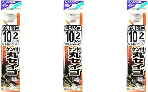 Amazon 【まとめ買い ×3個セット】 釣り 針 Sasame ささめ針 ケン付 丸セイゴ 白 糸付 針10 ハリス2 釣具