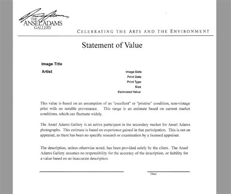 Value Statement For Ansel Adams Photographs The Ansel Adams Gallery