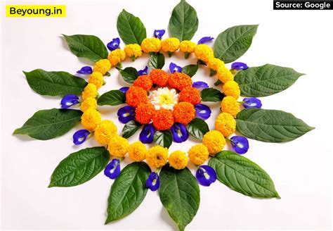 Flower With Leaf Rangoli At Clinton Spears Blog