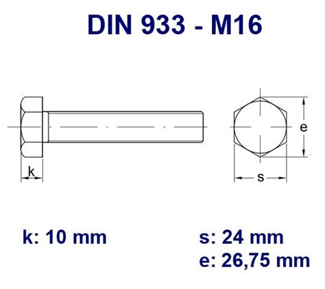 Din 933 Stahl Blank M16 Montage Fix