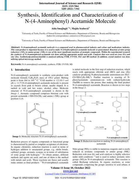Pdf Synthesis Identification And Characterization Of N Aminophenyl Acetamide Molecule