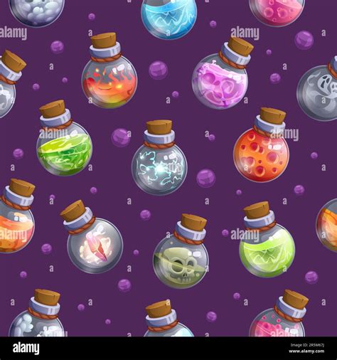 Poison Bottles Pattern Fairytale Elixir Venom Containers Exact Vector