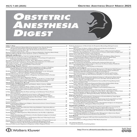 Obstetric Anesthesia Digest