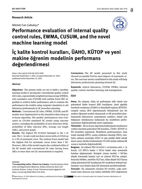 (PDF) Performance evaluation of internal quality control rules, EWMA, CUSUM, and the novel ...