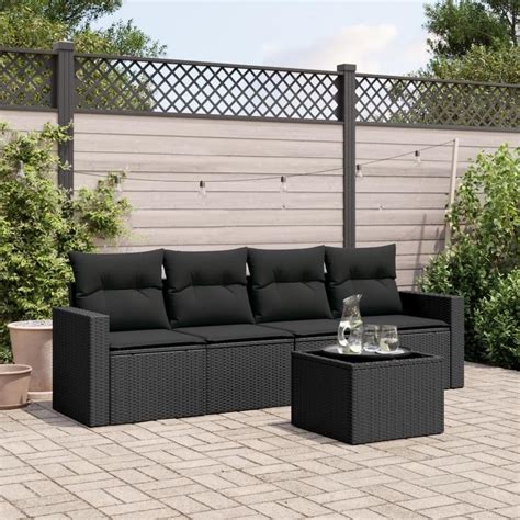 5 Piece Garden Sofa Set With Cushions Poly Rattan Vidaxl Black Big W