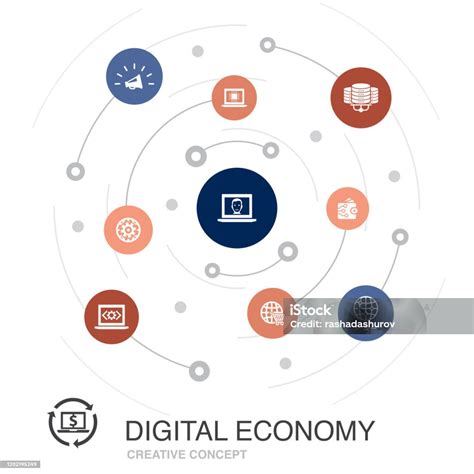 간단한 아이콘과 디지털 경제 색 원 개념 컴퓨팅 기술 전자 비즈니스 전자 상거래 데이터 센터 등의 요소를 포함합니다 0명에 대한 스톡 벡터 아트 및 기타 이미지 Istock