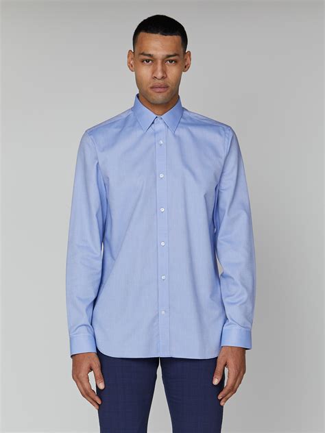Mens Sky Blue Long Sleeve Oxford Formal Shirt Ben Sherman