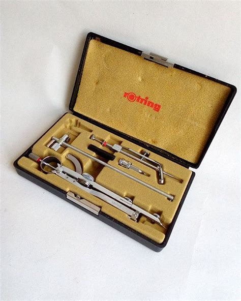 Vintage Rotring Set Metal Precision Compass With Accessories Vintage Rotring Precision Compass