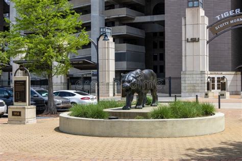 The Mike The Tiger Statue With Lush Green Plants And Trees At Tiger