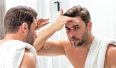 Sensual Man With Perfect Skin Touch Face After Shaving Skin Care