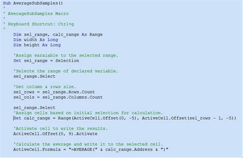 excel macro to average columns based on the selected range recrods of