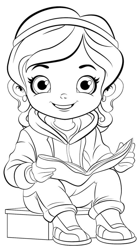 Free Vector Girl Cartoon Reading Book Isolated Doodle Outline
