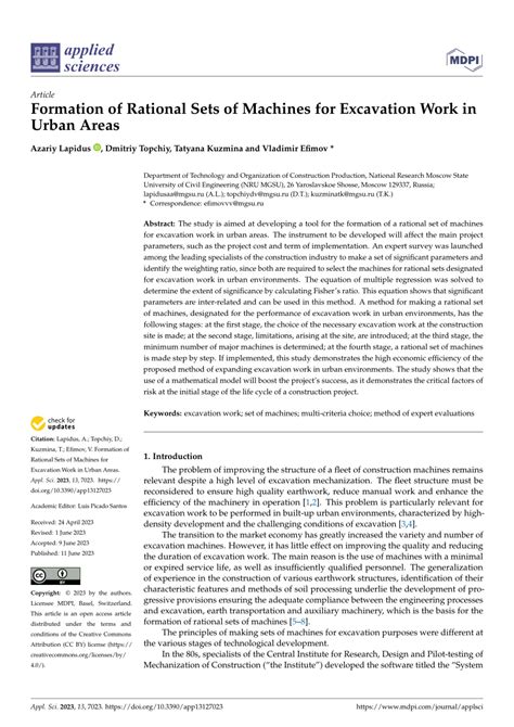 Pdf Formation Of Rational Sets Of Machines For Excavation Work In