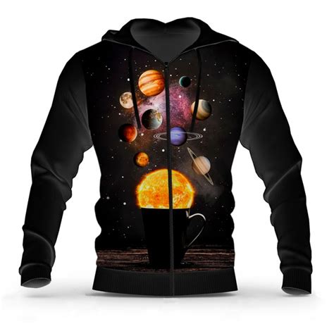 Moletom Aberto Zíper Capuz Copo Café Sistema Solar Elo