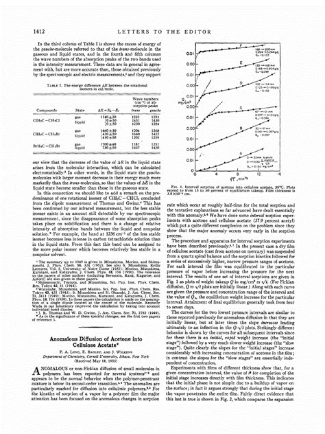 Anomalous Diffusion Of Acetone Into Cellulose Acetate The Journal Of