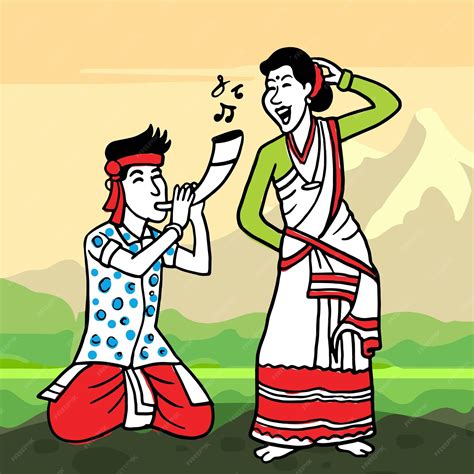Premium Vector Bihu Festival In The Assam State Of India