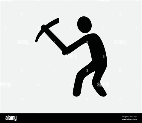 Miner Icon Man Digging Mine Pickaxe Work Worker Construction Stick Figure Black White Sign