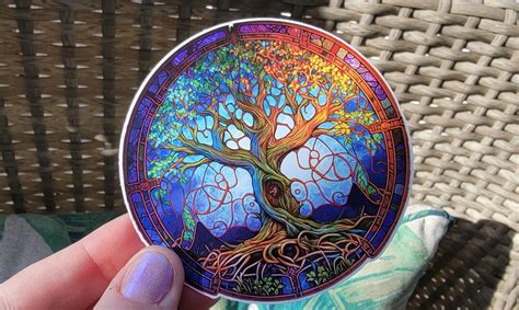 Stained Glass Tree Of Life Vinyl Sticker Wheel Of The Year Tree Decal