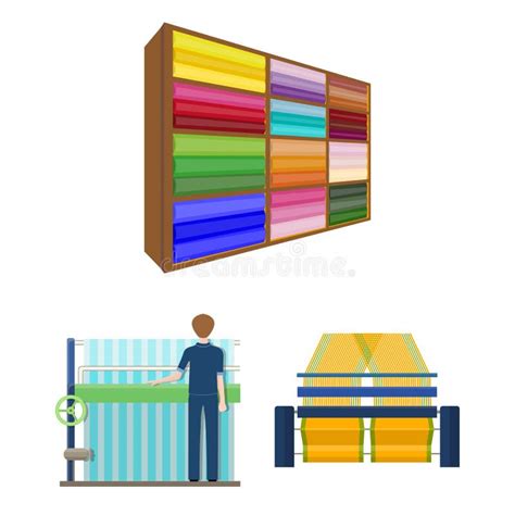 Textile Industry Cartoon Icons In Set Collection For Designtextile Equipment And Fabrics Vector