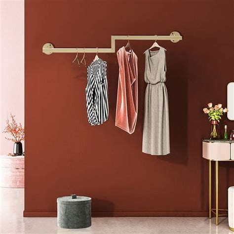 Gold Clothes Rack Wall Mounted Metal Garment Rack Hanging Rod For