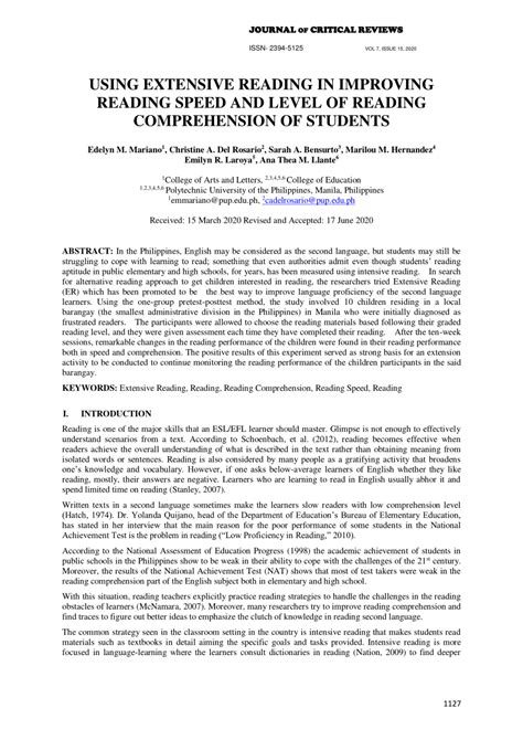 Pdf Using Extensive Reading In Improving Reading Speed And Level Of