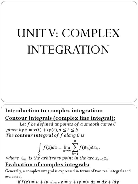 complex integration pdf integral mathematical relations