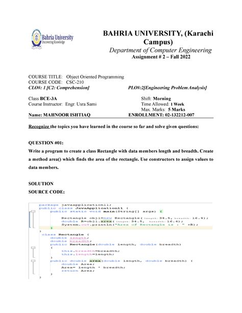 Bahria University Oop Assignmet 02 Bahria University Karachi