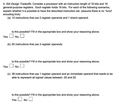 solved 4 isa design tradeoffs consider a processor with an