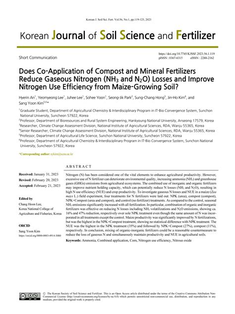 (PDF) Does Co-Application of Compost and Mineral Fertilizers Reduce Gaseous Nitrogen (NH3 and ...