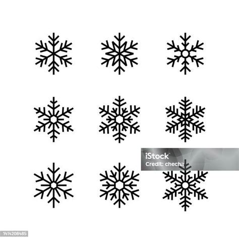 눈송이 아이콘 모음 새해와 크리스마스 속성 날씨 요소 눈송이 눈송이에 대한 스톡 벡터 아트 및 기타 이미지 눈송이 로고 단순함 Istock