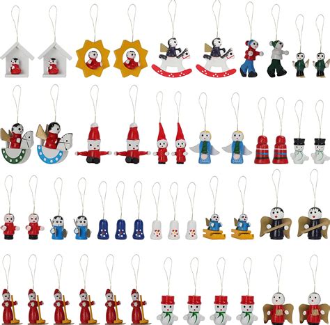 Belle Vous 48 Pack Mini Wooden Christmas Ornaments Set Of 48 Assorted