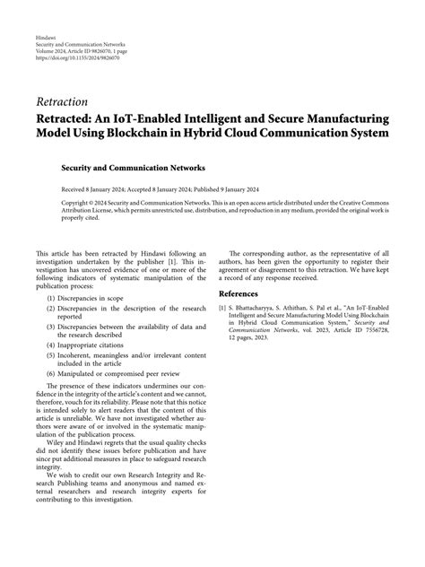 Pdf Retracted An Iot Enabled Intelligent And Secure Manufacturing Model Using Blockchain In