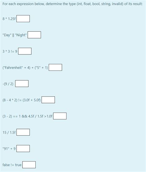 Solved For Each Expression Below Determine The Type Int