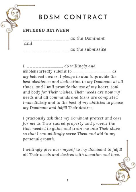 BDSM Contract Between A Dominant Their Submissive Etsy UK