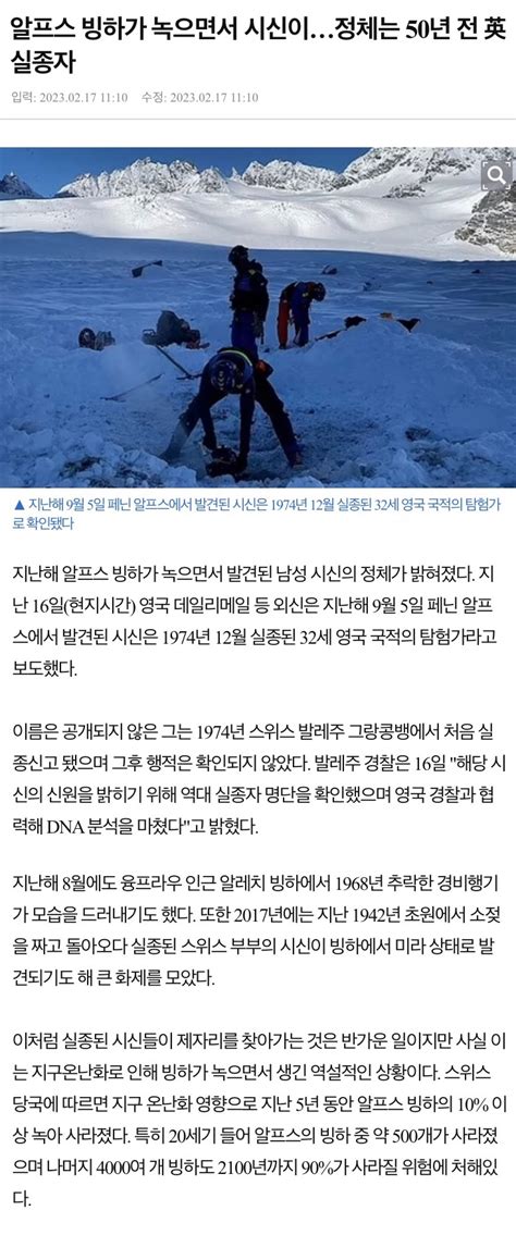 알프스빙하 녹으면서 발견된 50년전 실종자 에누리 쇼핑지식 자유게시판