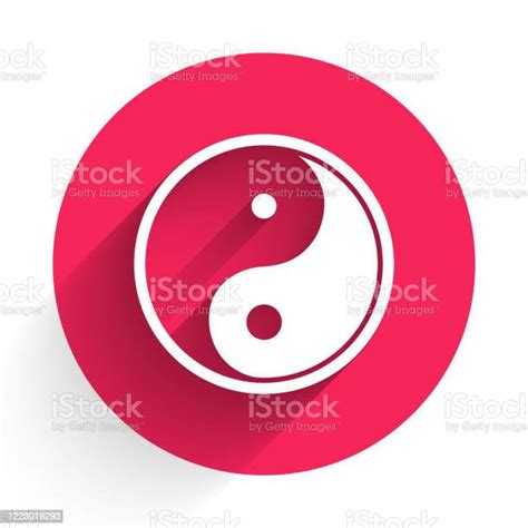 긴 그림자로 고립 된 조화와 균형 아이콘의 흰색 음양 상징 빨간색 원 버튼입니다 벡터 일러스트레이션 0명에 대한 스톡 벡터 아트 및 기타 이미지 Istock