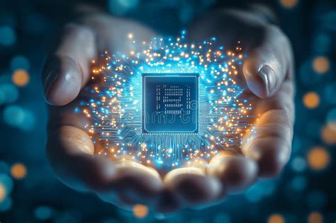 A Hand Holds A Glowing Microchip Surrounded By Sparkling Particles Symbolizing Tech And
