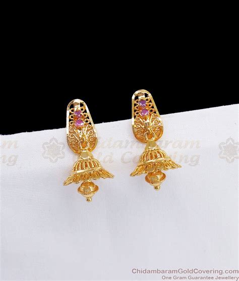 Small Jimiki Gold Earrings With Ruby Stone Womens Fashions Er2679