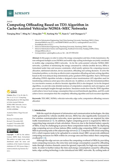 PDF Computing Offloading Based On TD Algorithm In Cache Assisted Vehicular NOMAMEC Networks