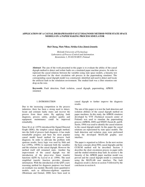 Pdf Application Of A Causal Digraph Based Fault Diagnosis Method With