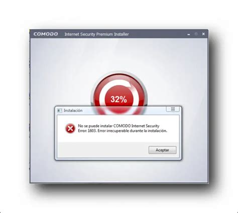 comodo internet security encounters error 1603 after installation