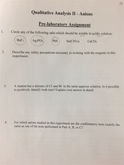 Solved 15 Qualitative Analysis Ii Anions Pre Laboratory