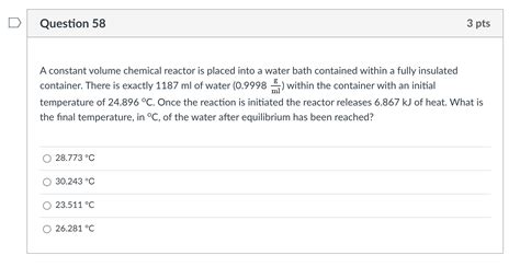 Solved Question Pts A Constant Volume Chemical Reactor Chegg