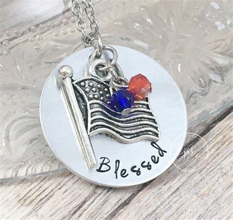 Patriotic Necklace American Flag Jewelry Hand Stamped Etsy