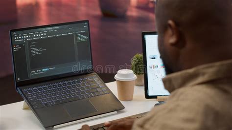 AI Software Developer Creating An Algorithm For Deep Learning And Data Mining Stock Photo