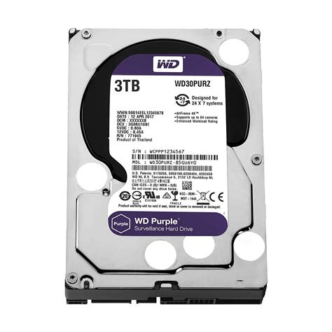 Western Digital Purple 3TB 3 5 Inch SATA 5400RPM Surveillance HDD