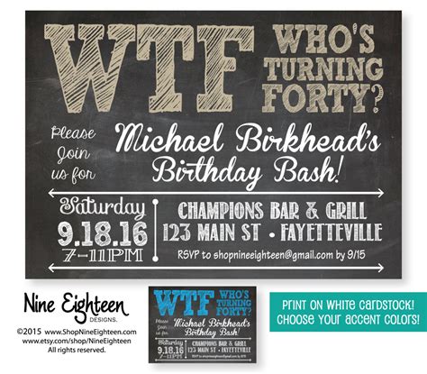 40th Birthday Party Invitation Wtf Whos Turning By Nineeighteen